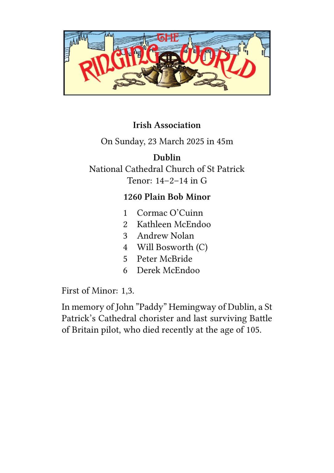 Group Captain John Hemingway - Saint Patrick’s Cathedral